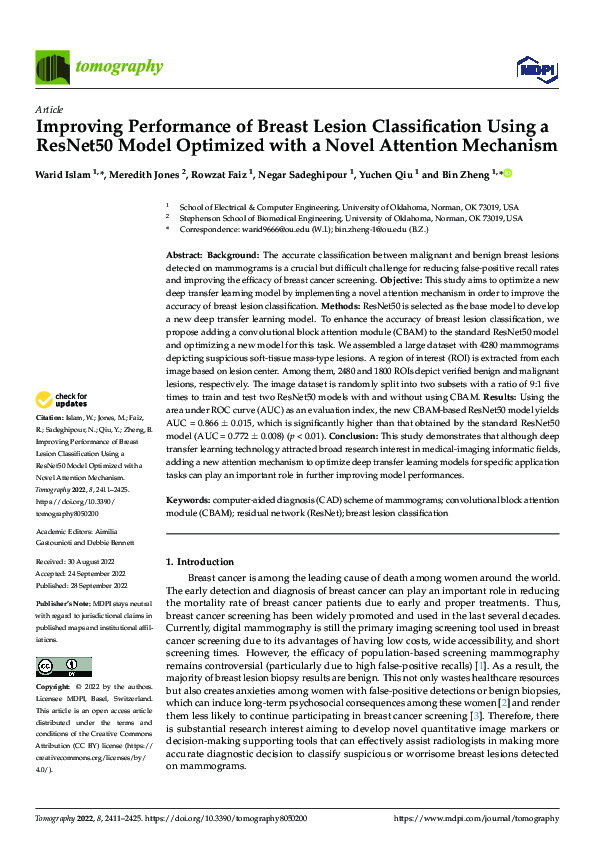 (PDF) Improving Performance of Breast Lesion Classification Using a ResNet50 Model Optimized ...