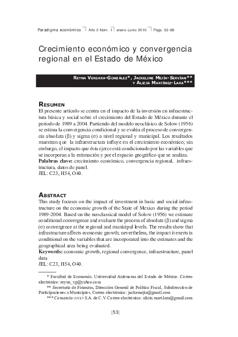 (PDF) Crecimiento económico y convergencia regional en el Estado de México