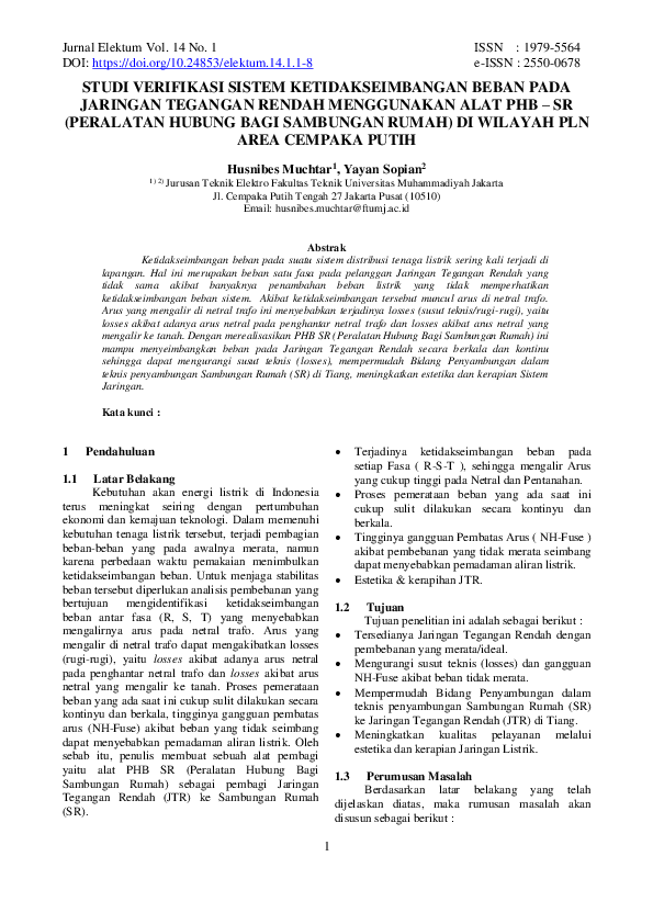 (PDF) Pengaruh Ketidakseimbangan Beban Pada Rugi Daya Saluran Netral Jaringan Distribusi ...