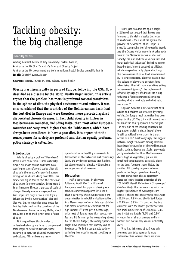 (PDF) Tackling obesity: the big challenge