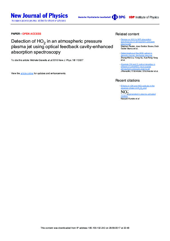 (PDF) HO2 Detection in Plasma Jet via Enhanced Spectroscopy