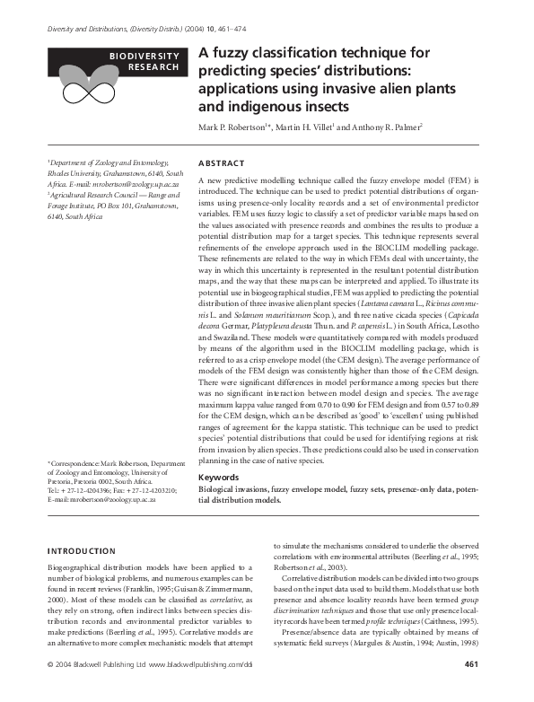 Pdf A Fuzzy Classification Technique For Predicting Species Distributions Applications Using