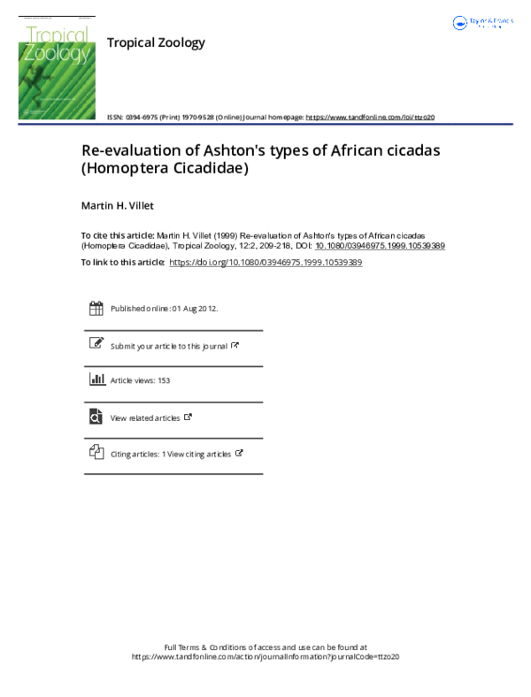 (PDF) Re-evaluation of Ashton's types of African cicadas (Homoptera ...