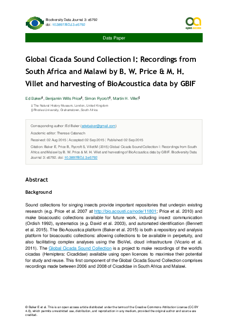 (PDF) Global Cicada Sound Collection I: Recordings from South Africa ...