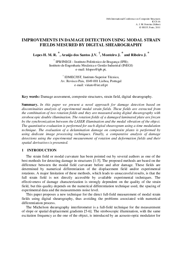 (PDF) Improvements in damage detection using modal strain fields measured by digital shearography
