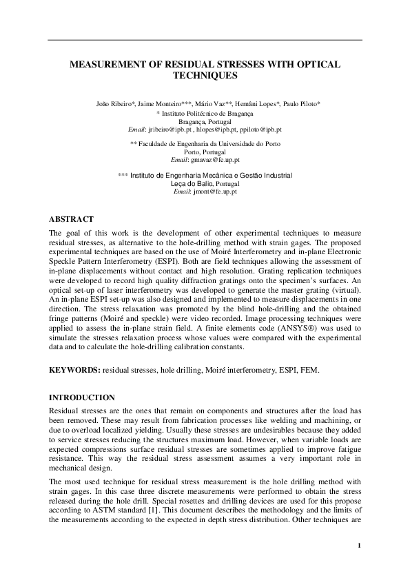 (PDF) Measurement of Residual Stresses with Optical Techniques | Jaime Monteiro - Academia.edu