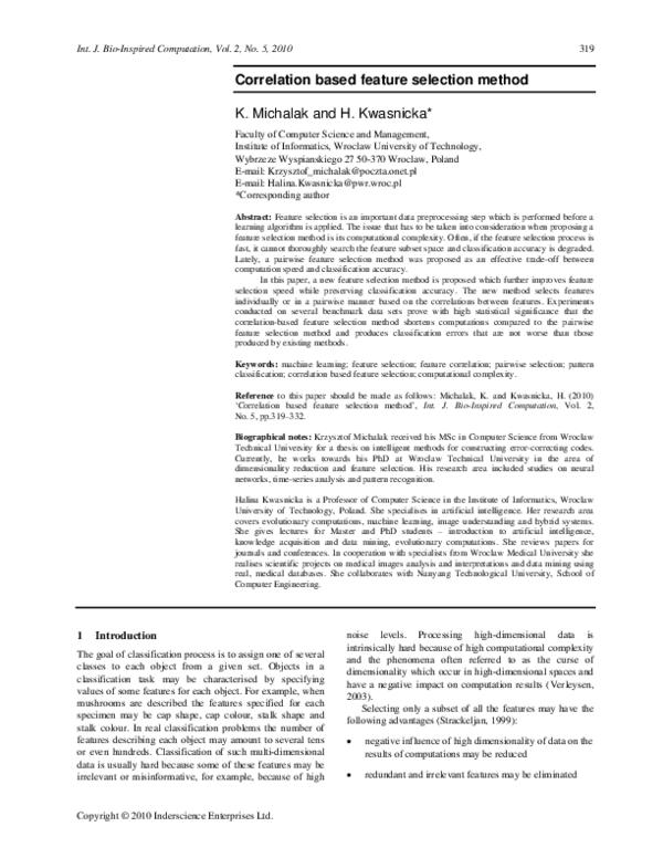 (PDF) Correlation based feature selection method