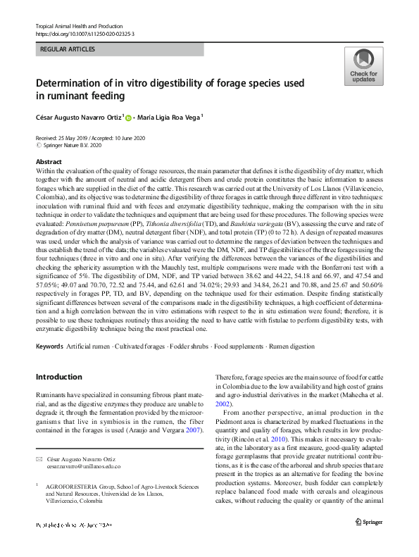 (PDF) Determination of in vitro digestibility of forage species used in ...