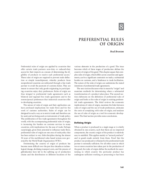 (PDF) Preferential Rules of Origin