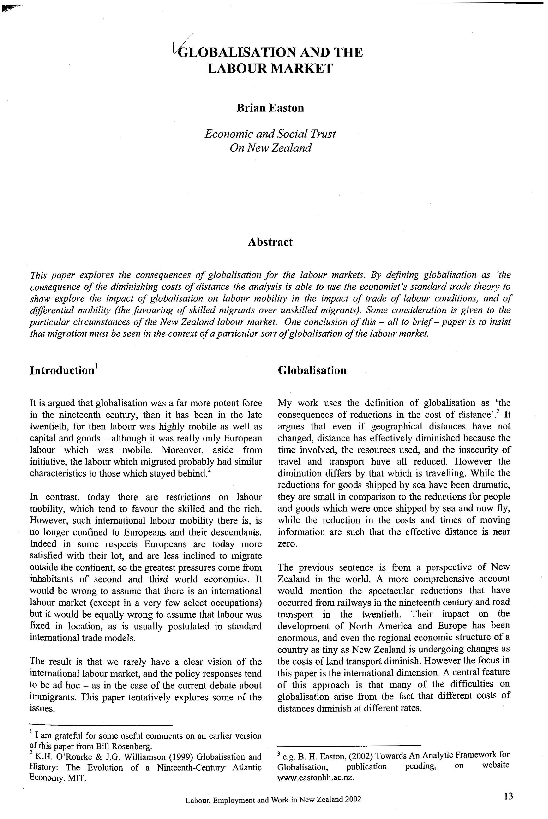 (PDF) Globalisation and the labour market : trade, technology and less ...