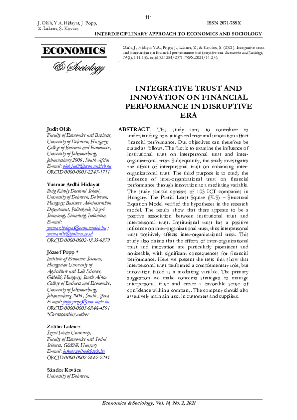 (PDF) Integrative trust and innovation on financial performance in ...