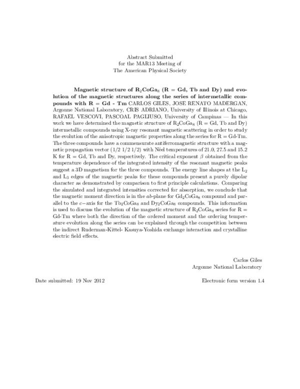 (PDF) Magnetic structure of R2CoGa8 (R = Gd, Tb and Dy) and evolution ...