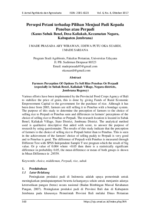 (PDF) Persepsi Petani terhadap Pilihan Menjual Padi Kepada Penebas atau ...