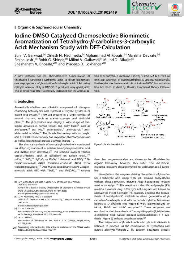 (PDF) Iodine‐DMSO‐Catalyzed Chemoselective Biomimetic Aromatization of ...