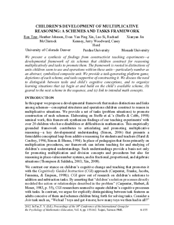 (PDF) Children s Development of Multiplicative Reasoning: A Schemes and Tasks Framework