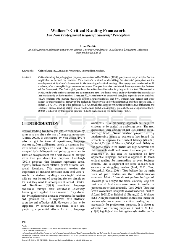 (PDF) Wallace’s Critical Reading Framework - For Non Professional ...