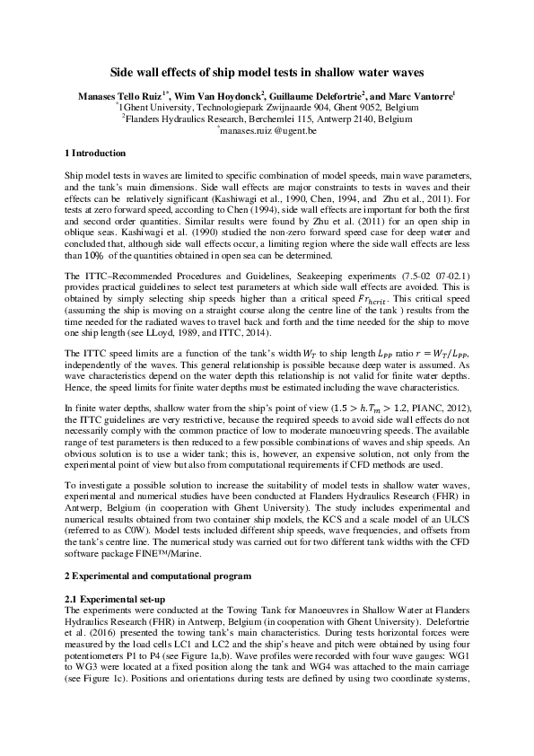 (PDF) Side wall effects of ship model tests in shallow water waves