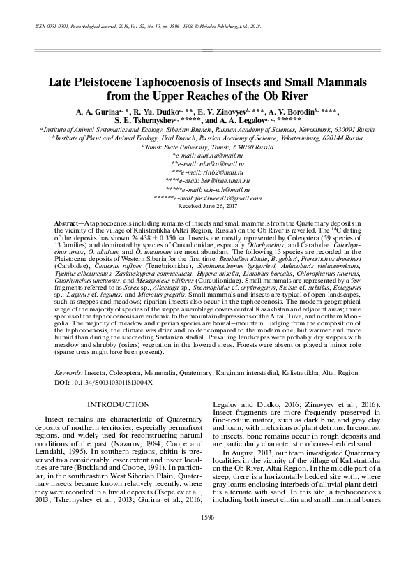 (PDF) Late Pleistocene Taphocoenosis of Insects and Small Mammals from ...