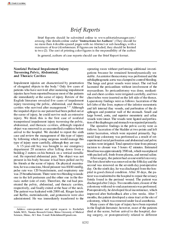 (PDF) Nonfatal Perineal Impalement Injury Traversing Pelvic, Abdominal ...