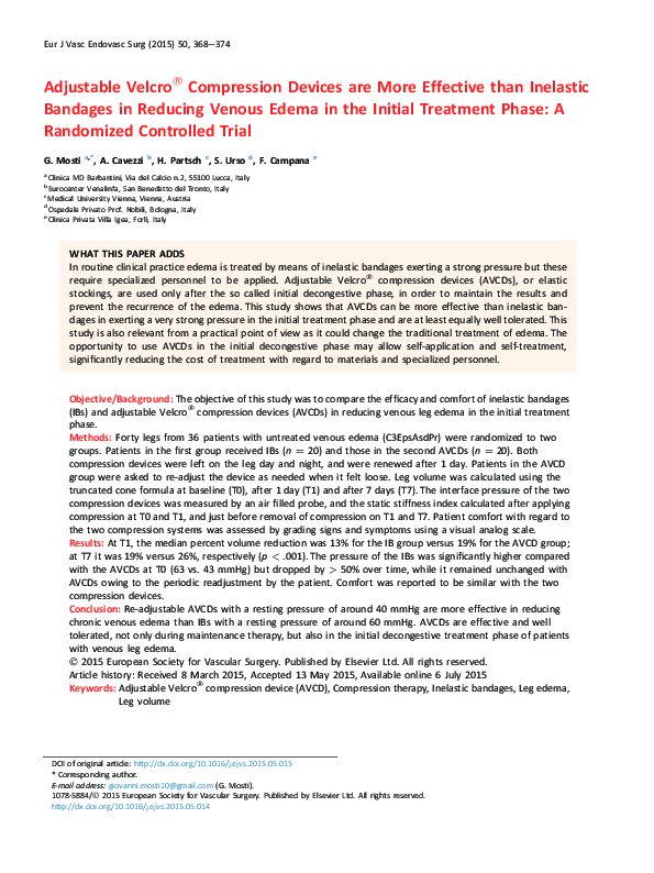 (PDF) Adjustable Velcro® Compression Devices are More Effective than ...