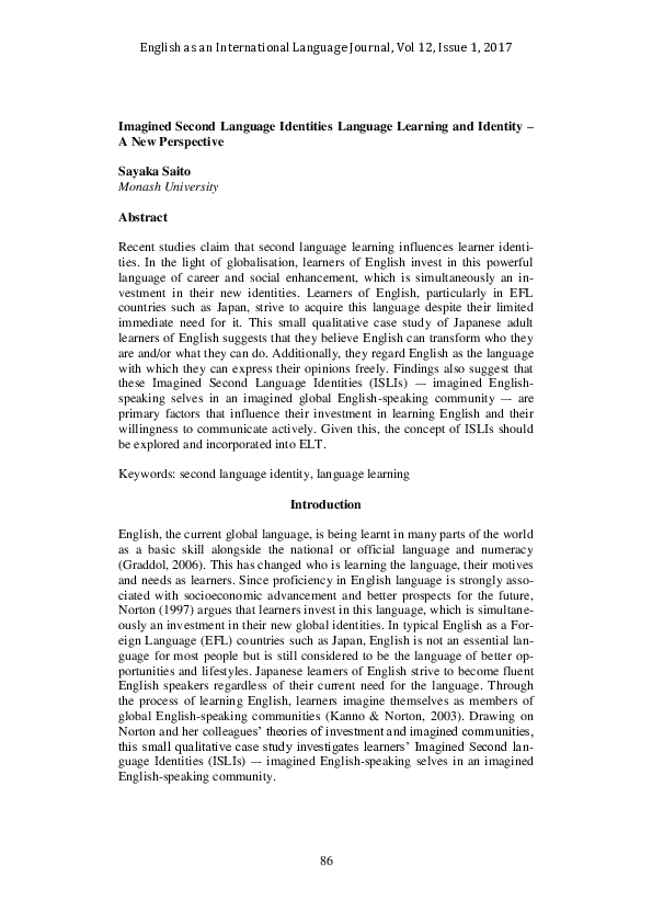 (PDF) Imagined Second Language Identities Language Learning and ...