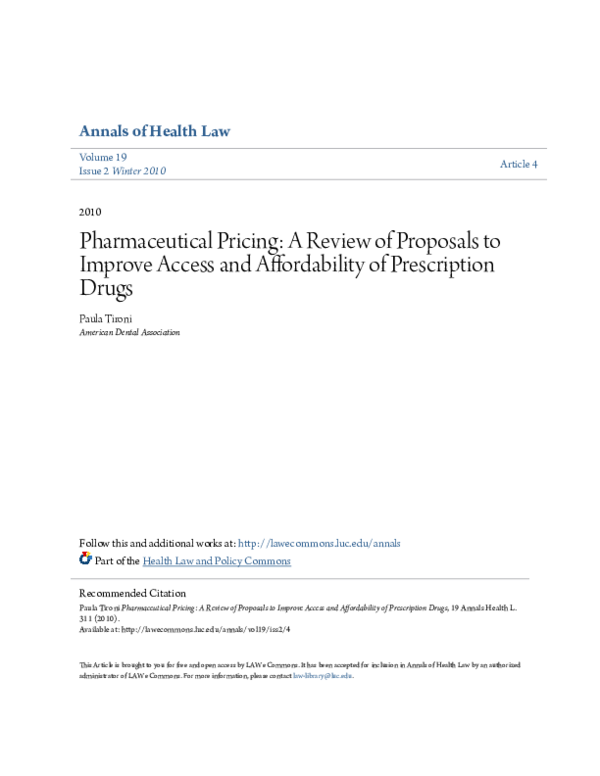 (PDF) Pharmaceutical pricing: a review of proposals to improve access ...