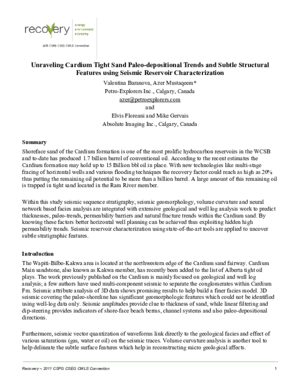 (PDF) Unraveling Cardium Tight Sand Paleo-depositional Trends and ...