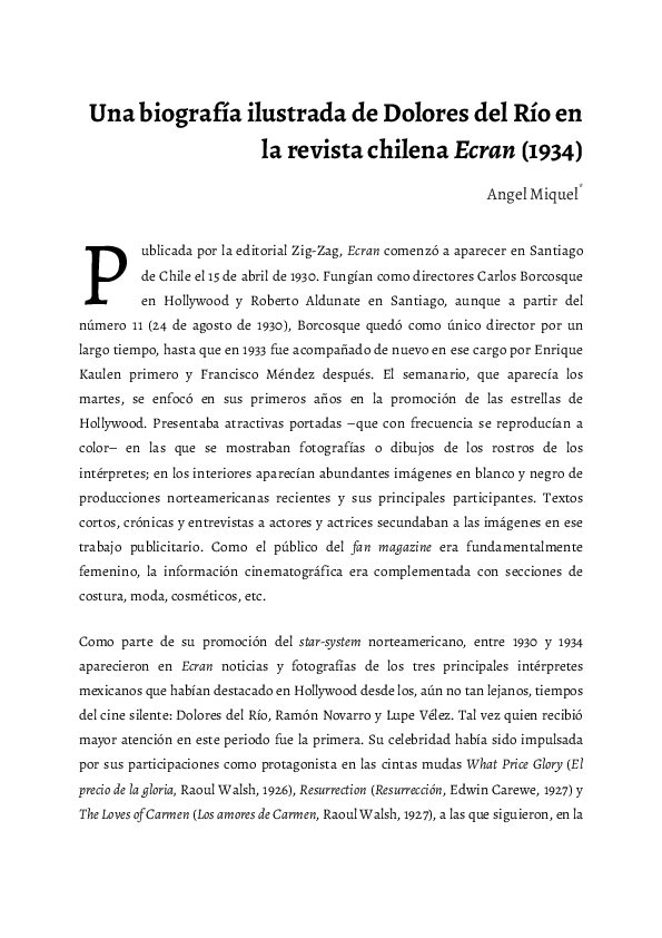 (PDF) Una biografía ilustrada de Dolores del Río en la revista chilena ...