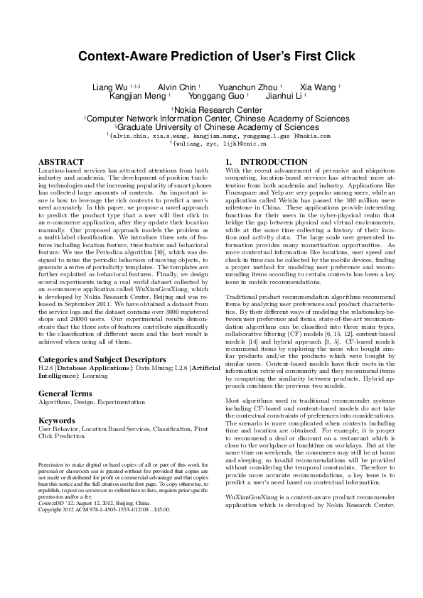 (PDF) Context-aware prediction of user's first click | Alvin Chin ...