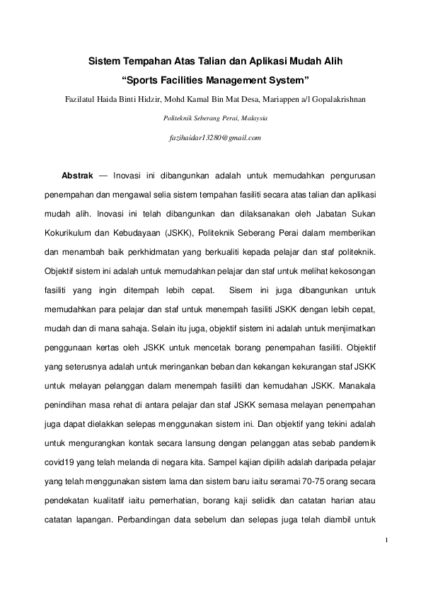 (PDF) Sistem Tempahan Atas Talian dan Aplikasi Mudah Alih “Sports ...
