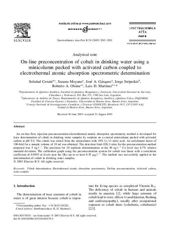 (PDF) On-line preconcentration of cobalt in drinking water using a ...