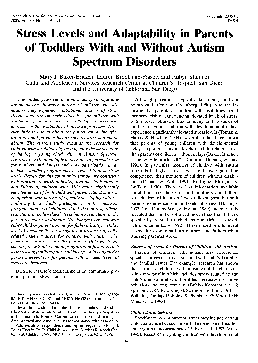 (PDF) Stress Levels and Adaptability in Parents of Toddlers with and ...
