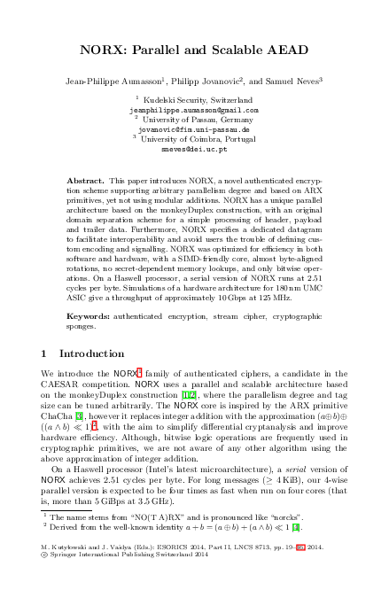 (PDF) NORX: Parallel and Scalable AEAD