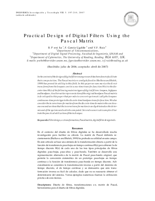 Pdf Practical Design Of Digital Filters Using The Fer Garcia 3981