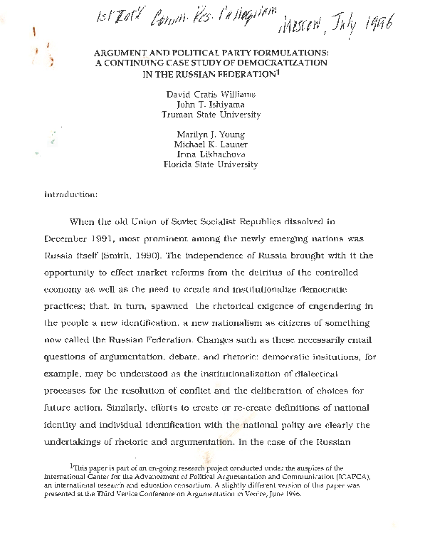 (PDF) Argument and Political Party Formulations