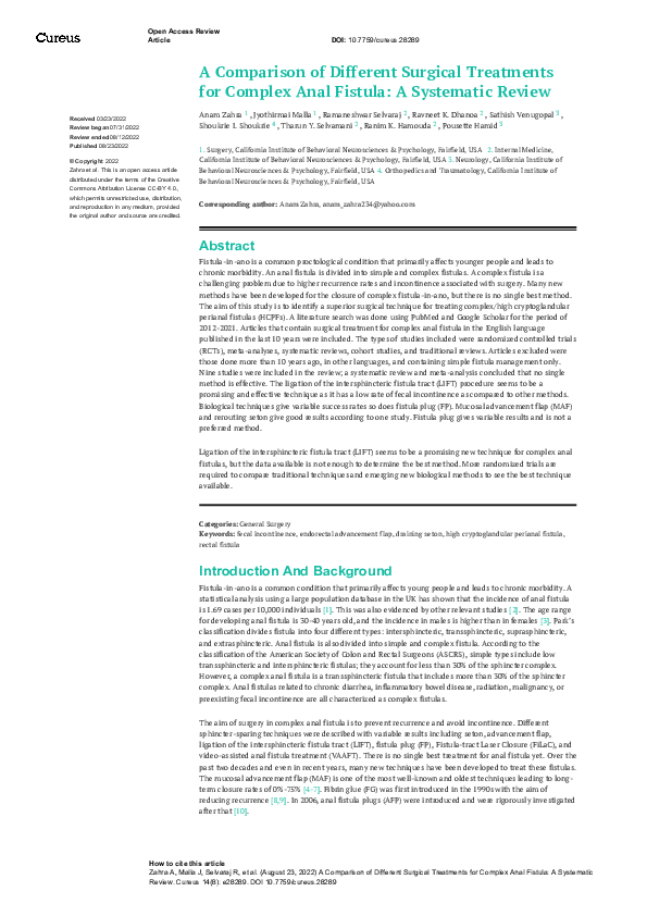 (PDF) A Comparison of Different Surgical Treatments for Complex Anal ...