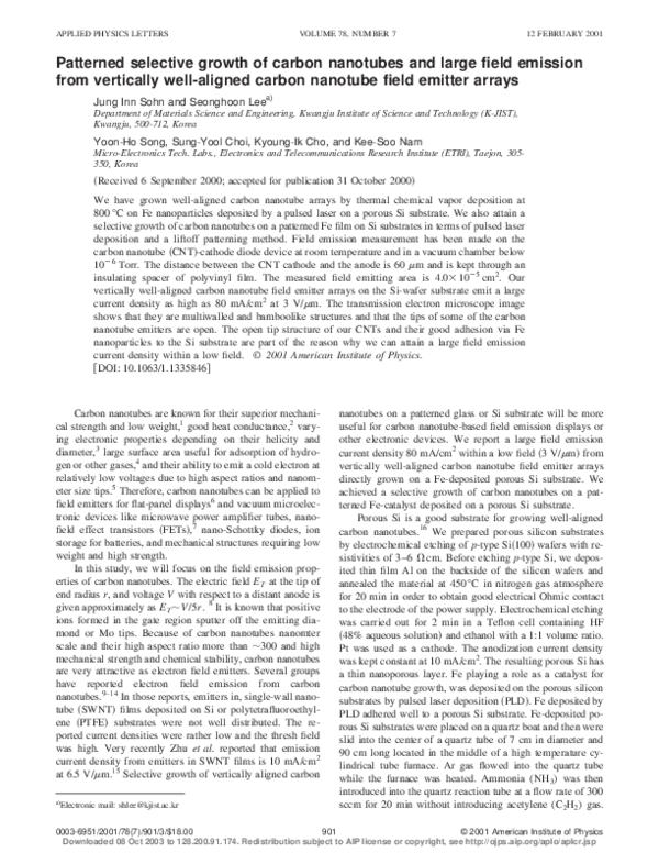 (PDF) Patterned selective growth of carbon nanotubes and large field ...