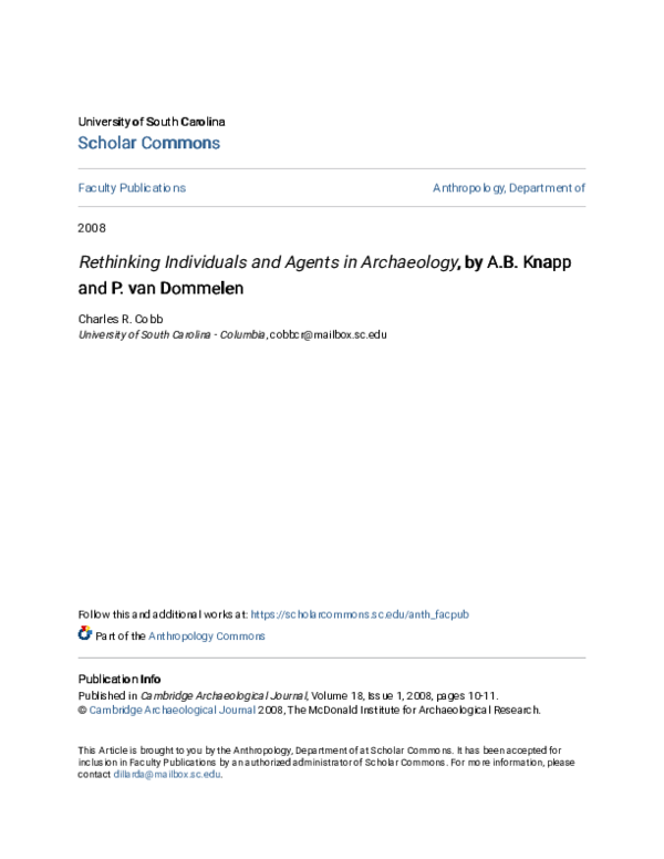 (PDF) Rethinking Individuals and Agents in Archaeology , by A.B. Knapp ...