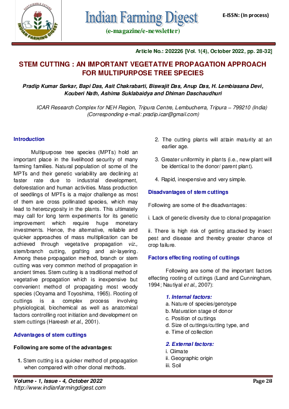 (PDF) STEM CUTTING : AN IMPORTANT VEGETATIVE PROPAGATION APPROACH FOR ...