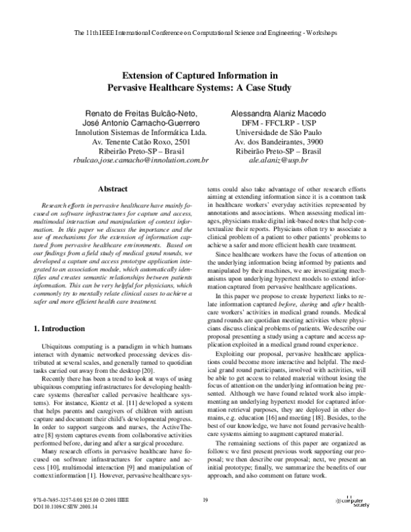 (PDF) Extension of Capture Information in Pervasive Healthcare Systems: A Case Study