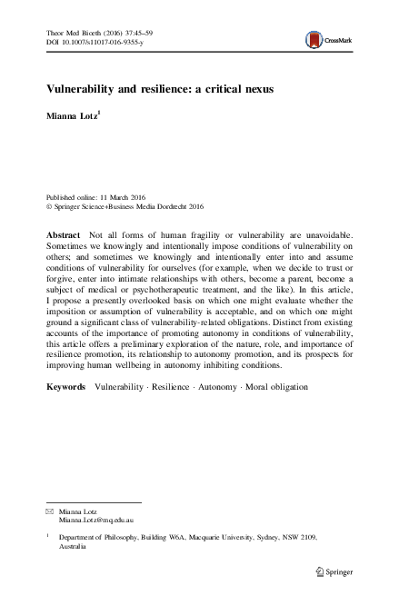 (PDF) Vulnerability and resilience: a critical nexus