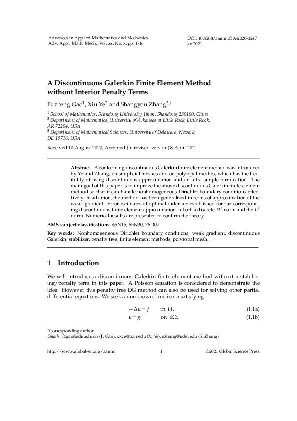 (PDF) A Discontinuous Galerkin Finite Element Method Without Interior ...