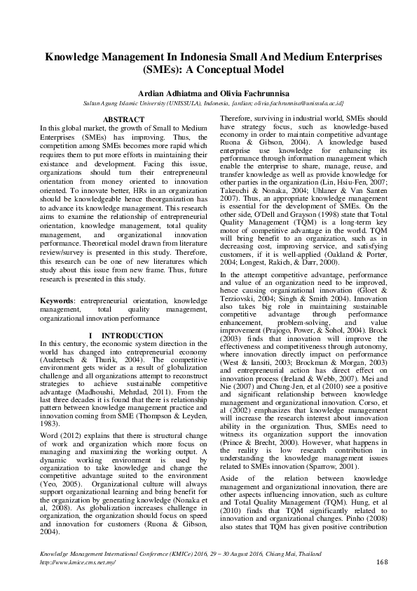 (PDF) Knowledge management in Indonesia small and medium enterprises ...