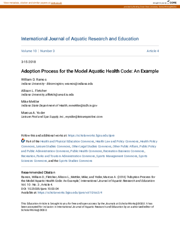 (PDF) Adoption Process for the Model Aquatic Health Code: An Example