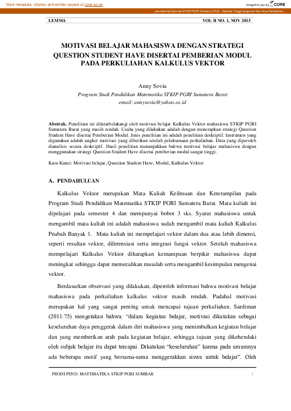 (PDF) Motivasi Belajar Mahasiswa Dengan Strategi Question Student Have ...