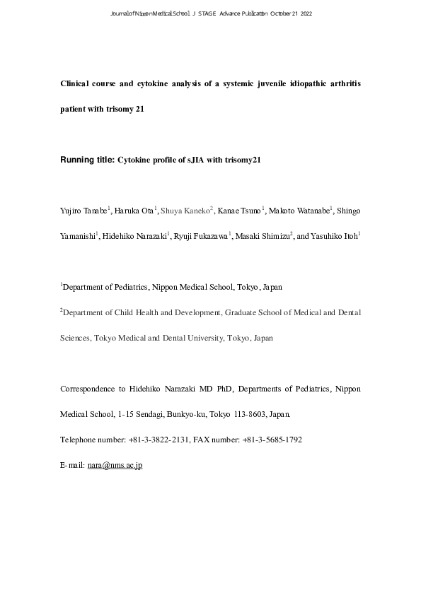 (PDF) Clinical course and cytokine analysis of a systemic juvenile idiopathic arthritis patient ...
