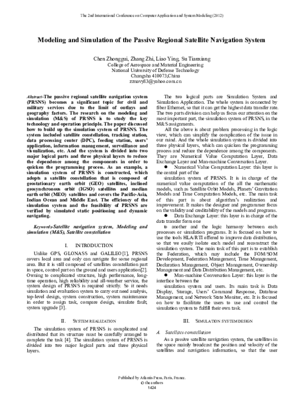 Pdf Modeling And Simulation Of The Passive Regional Satellite Navigation System Ying Feng