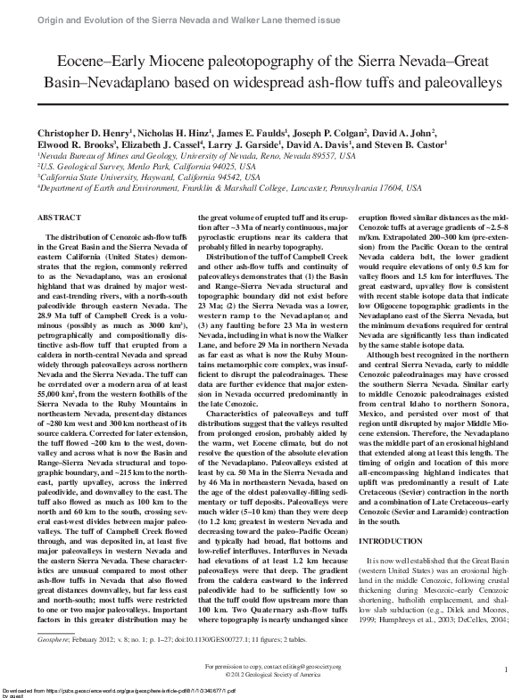 (PDF) Eocene-Early Miocene paleotopography of the Sierra Nevada-Great ...