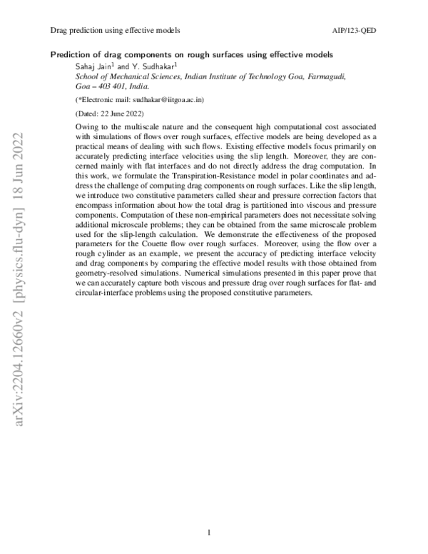 (PDF) Prediction of drag components on rough surfaces using effective ...
