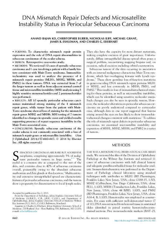 (PDF) DNA Mismatch Repair Defects and Microsatellite Instability Status ...